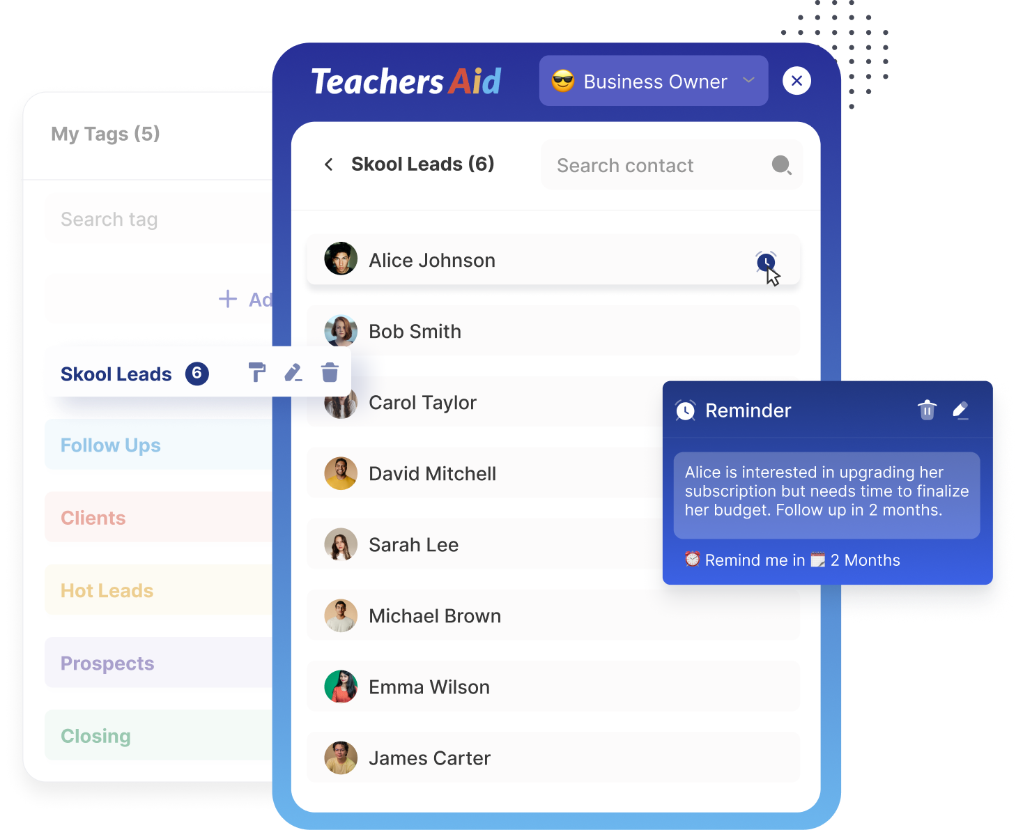 Teachers Aid: Skool CRM - Never lose a Lead, Message, or Sale again